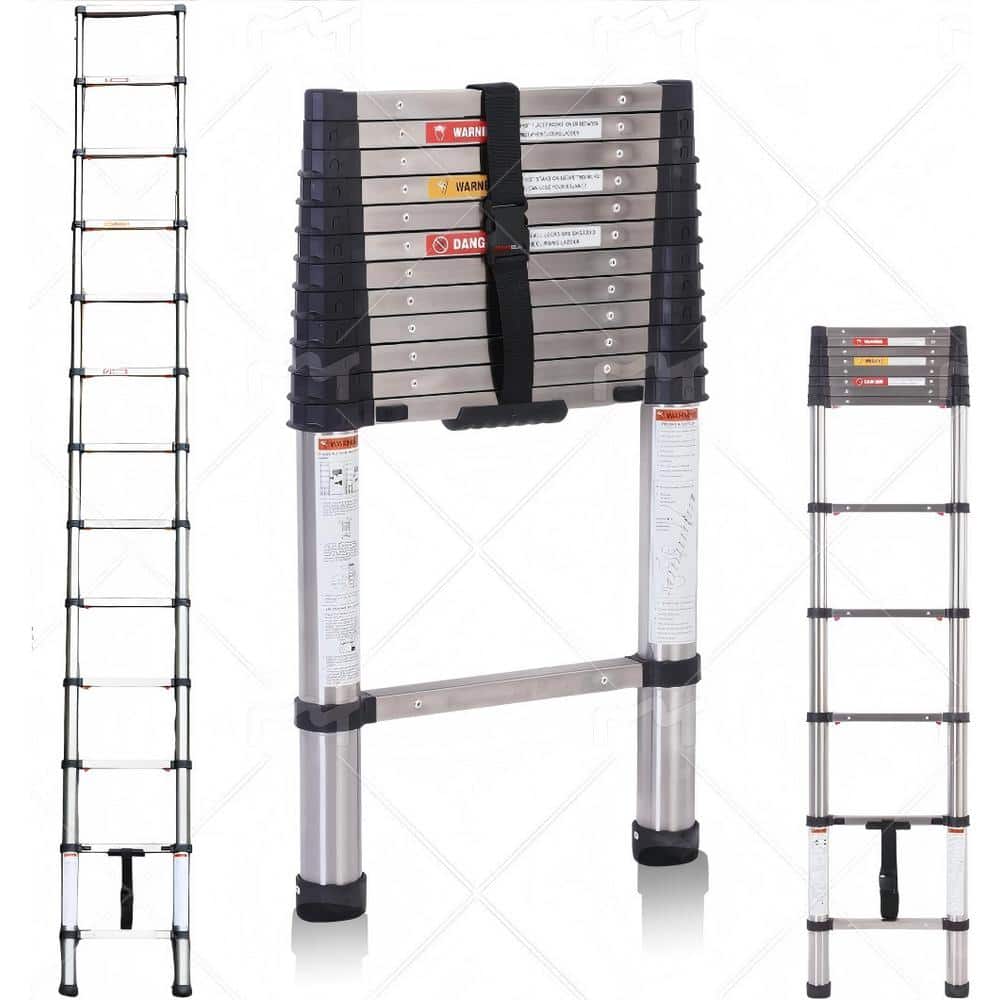 WRIGHTMASTER 12.5 ft. Stainless Steel Telescoping Extension Ladder, 2 ...