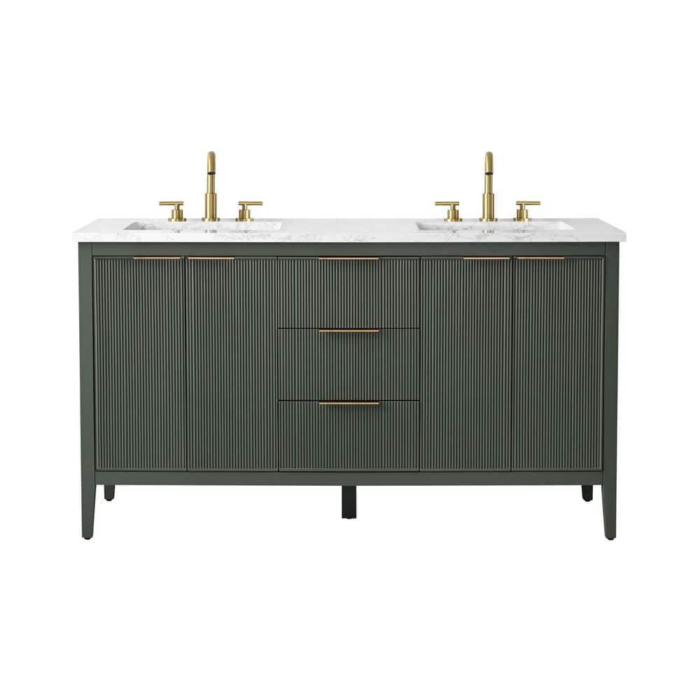 SUDIO Emma 60 in. W Bath Vanity in Vintage Green with Engineered Stone ...