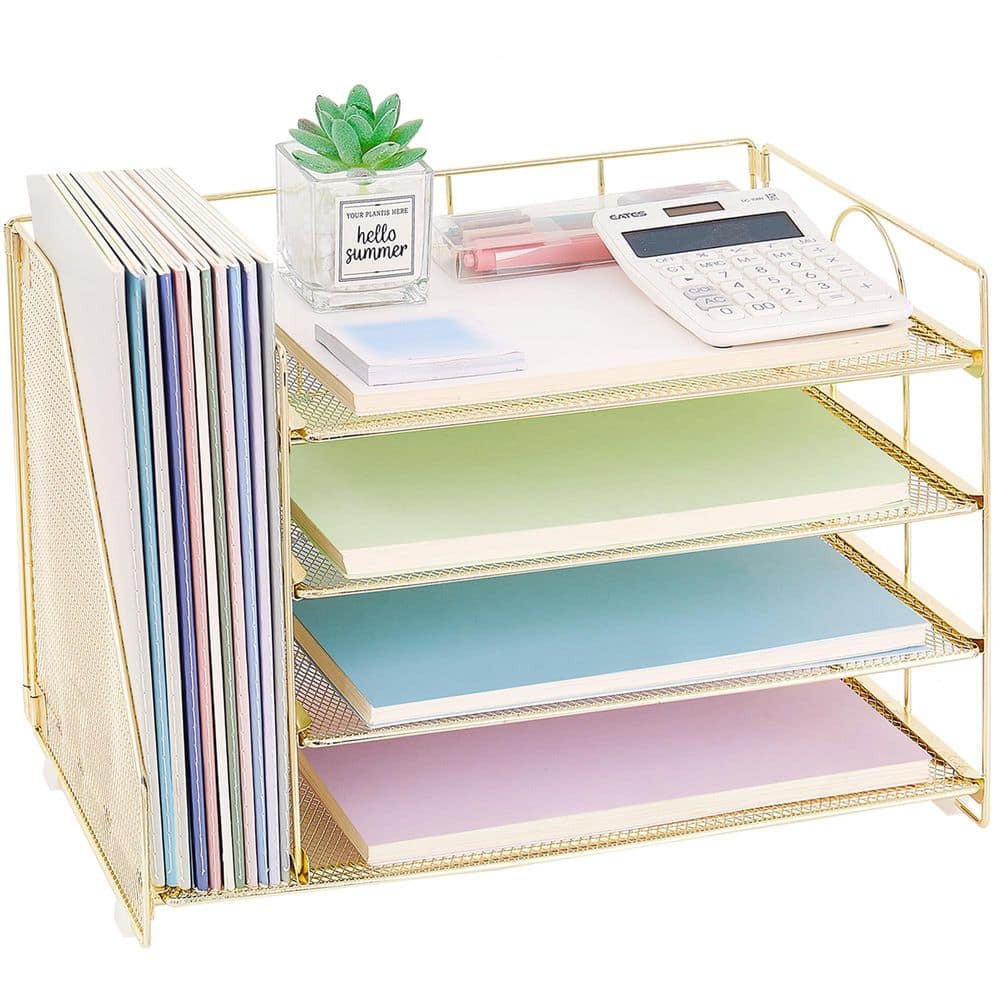 9.4 in. x 15 in. Gold Desk Organizers and Accessories, 4-Tier Paper ...