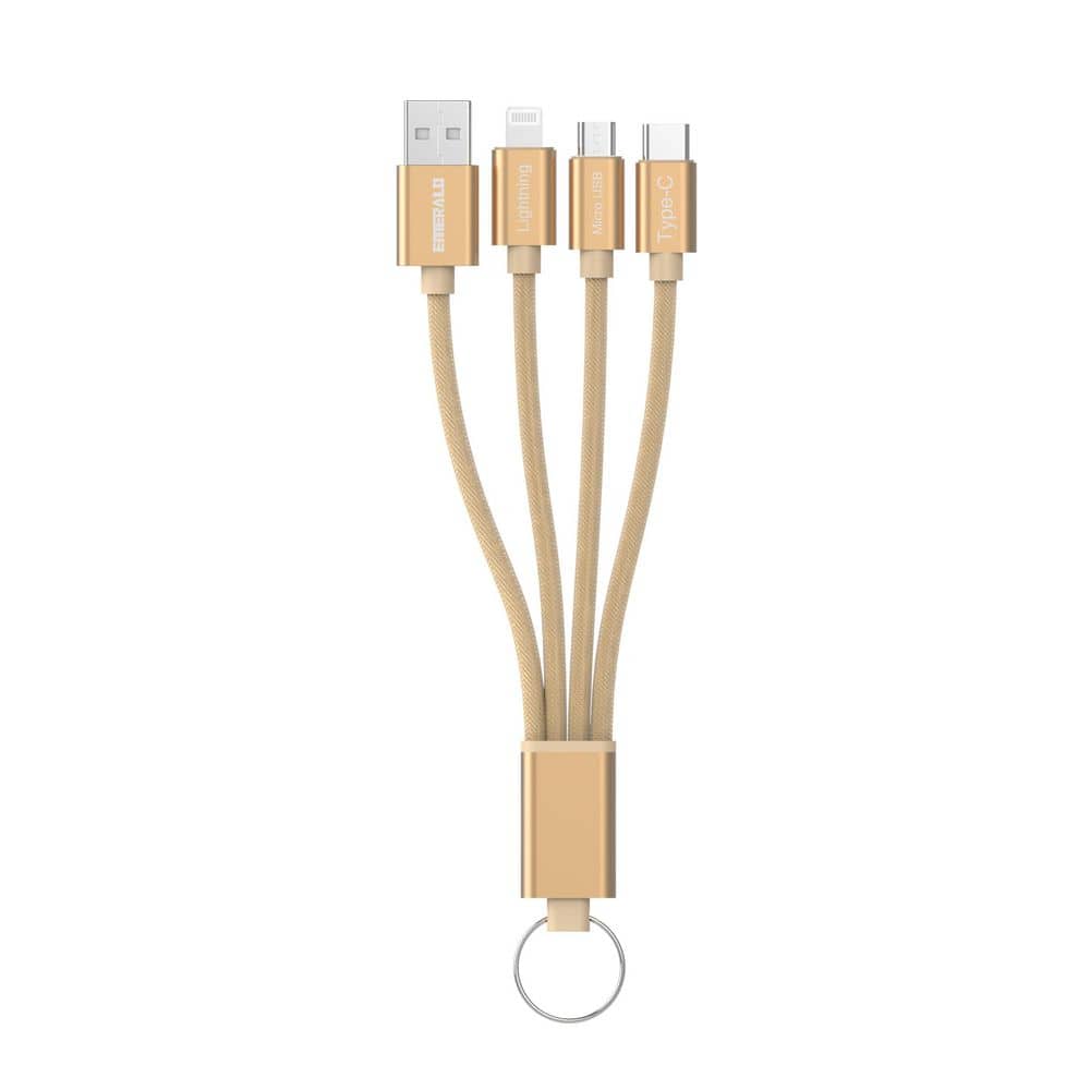 Emerald Braided 3-in-1 USB Keychain Charger-Lightning, USB-C, Micro USB ...