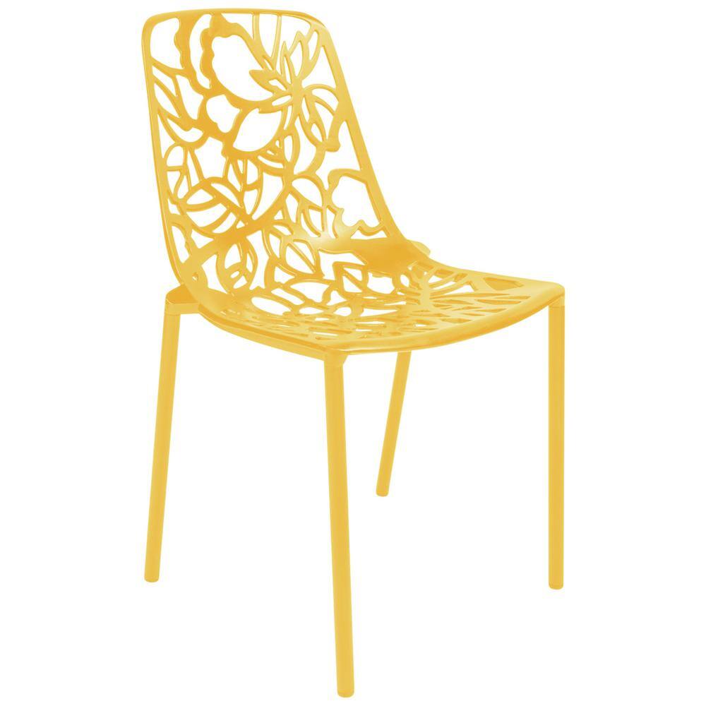 Leisuremod Yellow Devon Modern Aluminum Outdoor Patio Stackable Dining ...