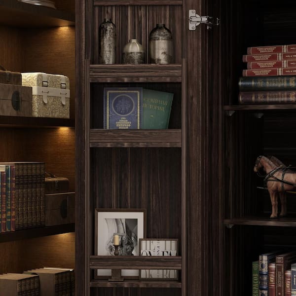 FUFU GAGA Dark Brown Wood Standard Bookcase Bookshelf With 4 Doors Side Cabinets 31.5 in. Wide x 78.7 in. Height KF200214 12