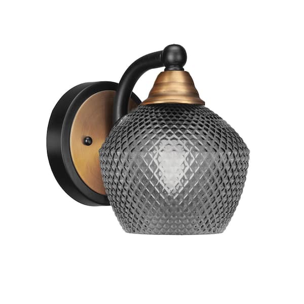 Madison 1 Light Matte Black & Brass Wall Sconce with 6" Smoke Textured ...