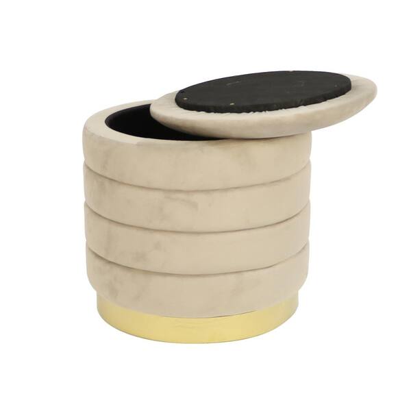 Round Pouf Modern Velvet Fabric Storage Cloud Ottoman Stool with Gold Stainless Steel Base for Living Room Bedroom
