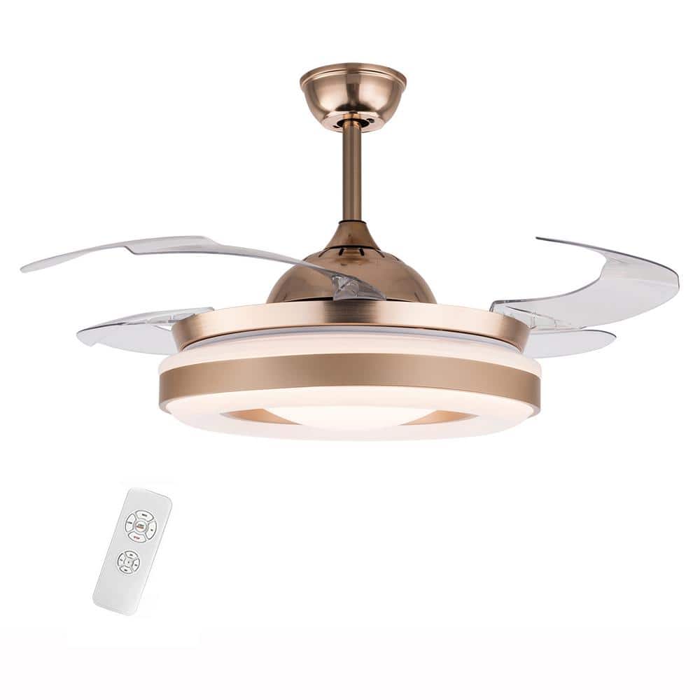 OUKANING 42 in. Modern Gold Indoor Integrated LED Retractable Blades ...