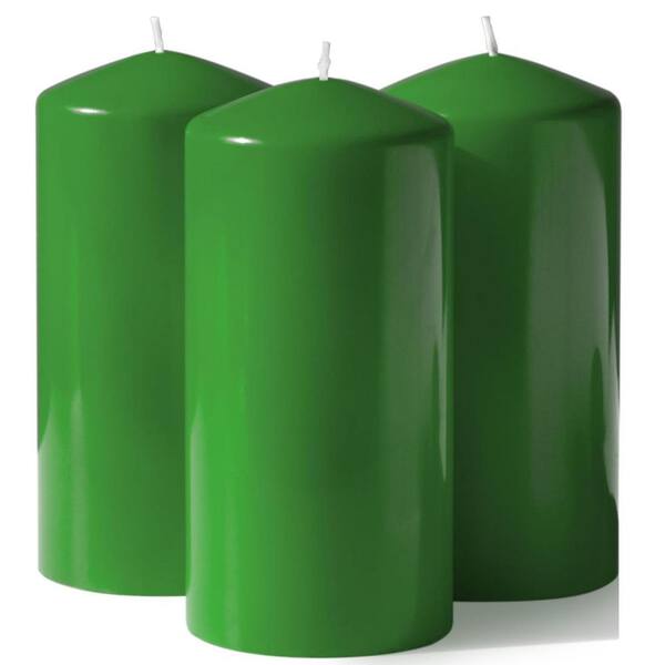 Green Unscented Paraffin Wax Single Wick Dripless Taper Candle 3-Pack ...