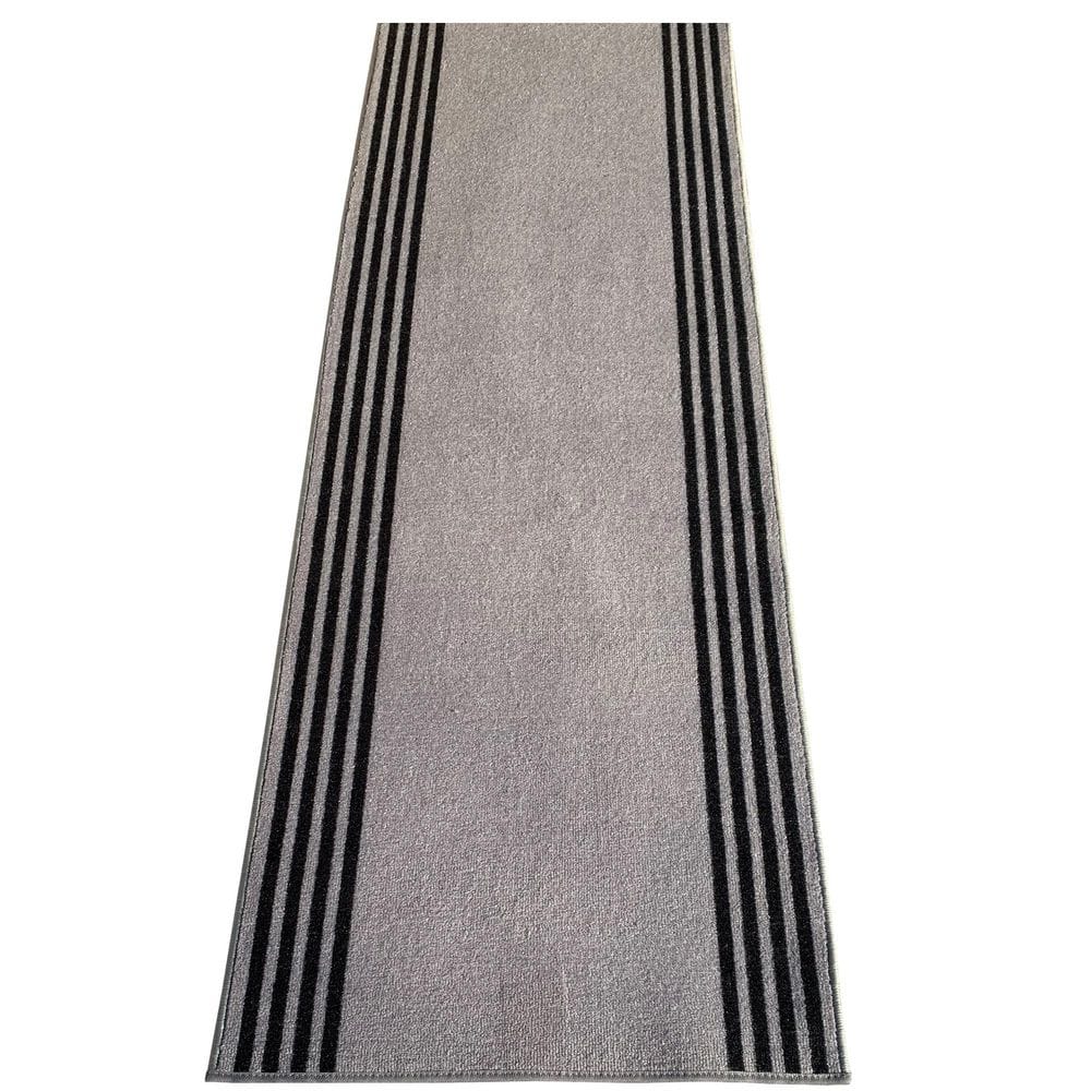 PLAYA RUG Stripes Border Back & Gray 26 in. W x 5 ft. L Runner Rug ...