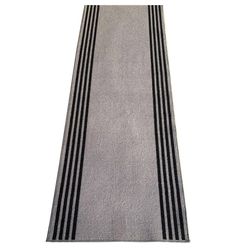 PLAYA RUG Stripes Border Back & Gray 31 in. W x 13 ft. L Runner Rug ...