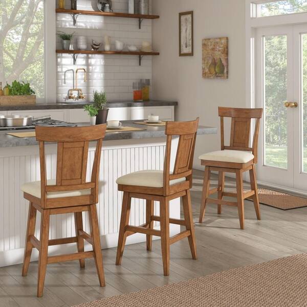 HomeSullivan Oak Panel Back Wood Swivel Bar Stool 40530SW2-29AK - The ...