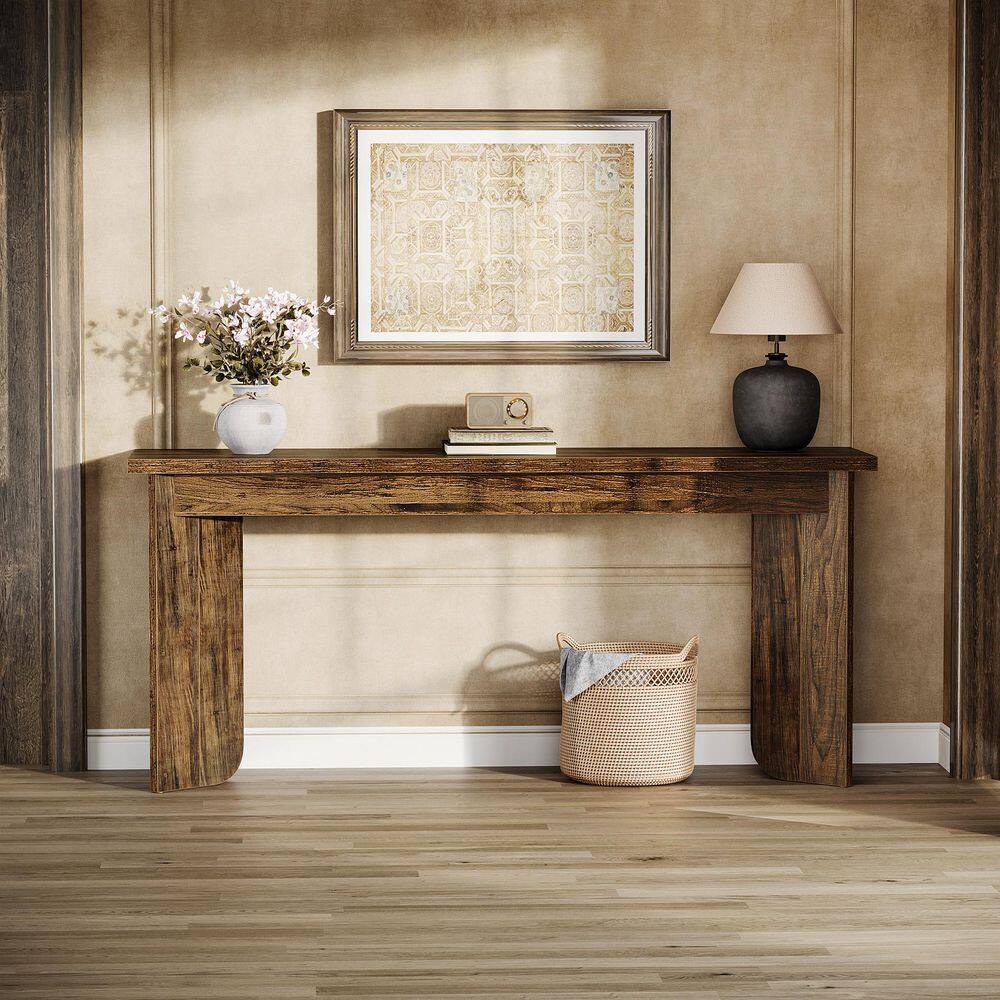 BYBLIGHT Turrella 70.9 in. Rustic Brown Rectangle Wood Console Tables ...