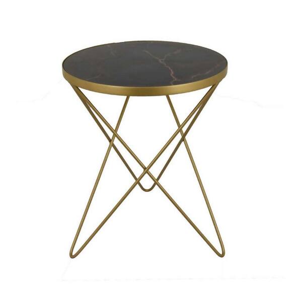 Benjara 20 in. Black and Gold Round Marble Plant Stand with 1 Tier ...