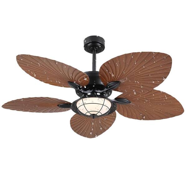 Kviflon 52 in. Indoor/Outdoor Black Brown 5 Palm Leaf Ceiling Fan with ...
