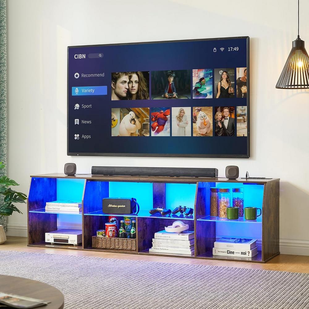 VECELO 55 in. TV Stand, Entertainment Center with LED Strip and Power ...