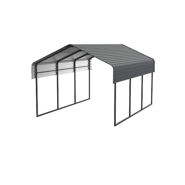15 ft. W x 10 ft. D x 8 ft. H Black Metal Carport with Enhanced Base ...
