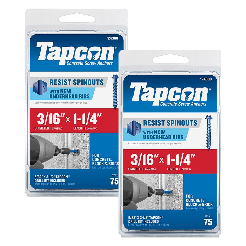 Tapcon 2-Pack 3/16 in. x 1-1/4 in. Hex-Washer-Head Blue Concrete ...