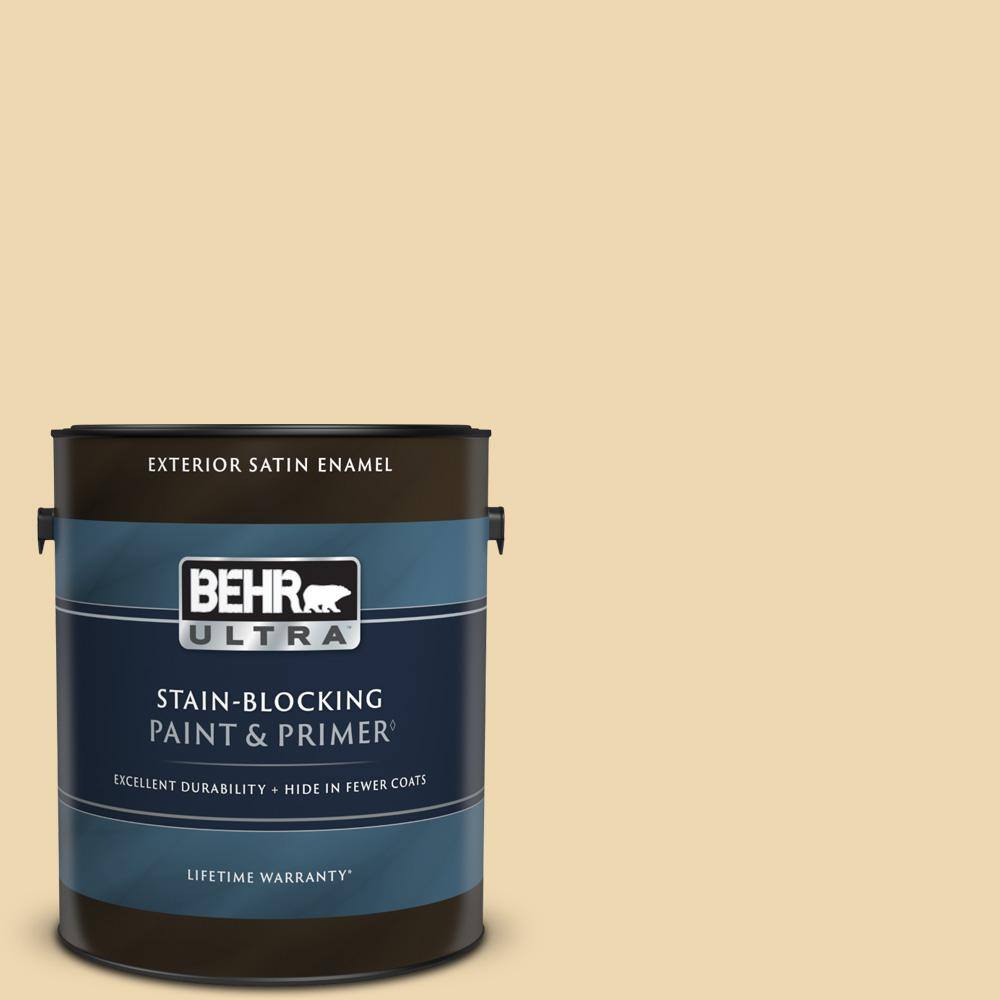 BEHR ULTRA 1 gal. #PPU6-11 Hummus Satin Enamel Exterior Paint & Primer ...
