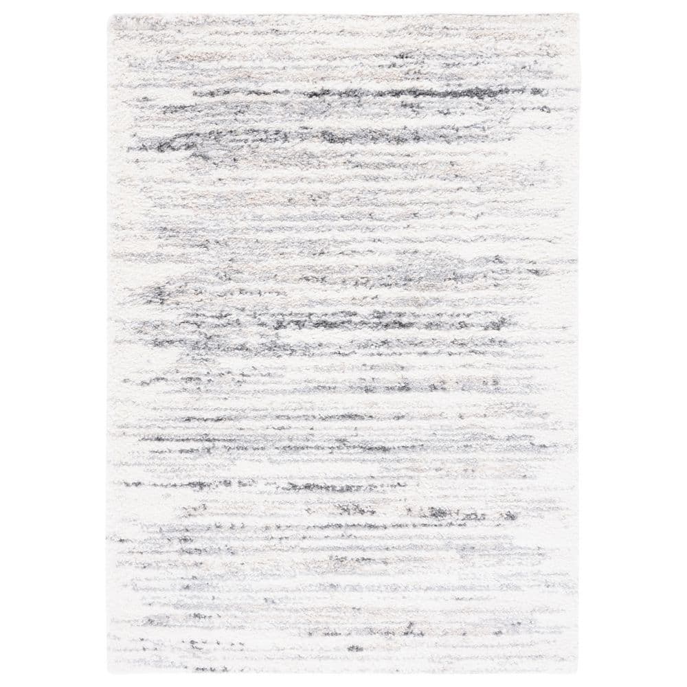 SAFAVIEH Berber Shag 5 ft. x 8 ft. Ivory/Gray Striped Abstract Area Rug ...