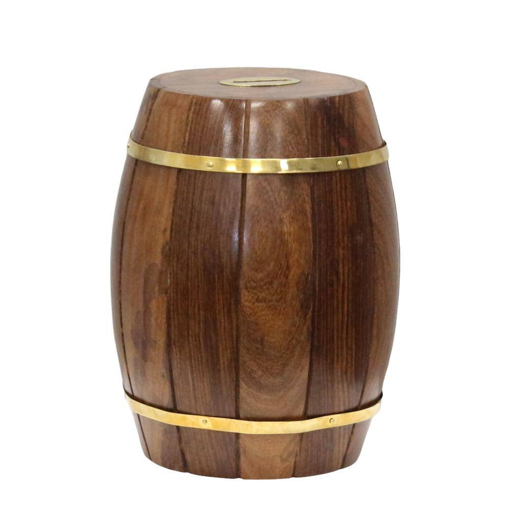 Vintiquewise Brown Large Wine Barrel Shaped Wooden Decorative Coin Bank ...