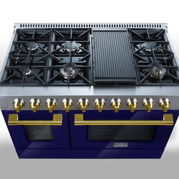 JANSKA Professional Series 48 in. 6.7 cu. ft. 8-Burners Double Oven Gas ...