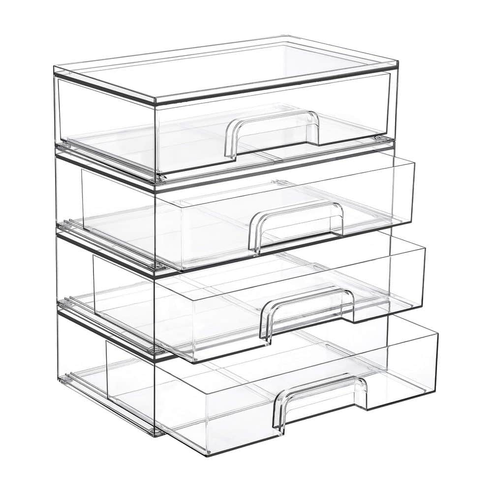 Numhew 4-Piece 12.1 in. W Clear Acrylic Plastic Stackable Storage ...