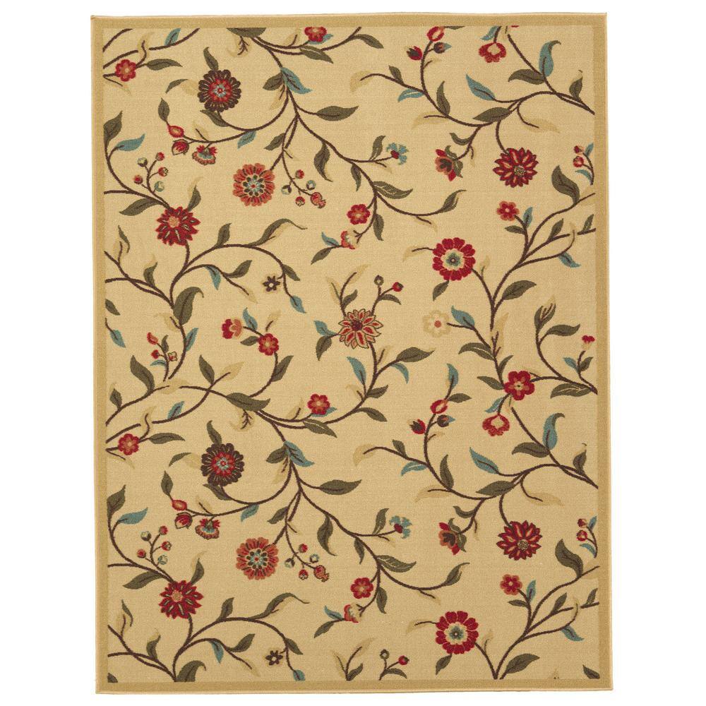 Ottomanson Basics Collection Non-Slip Rubberback Floral Leaves 5x7 ...