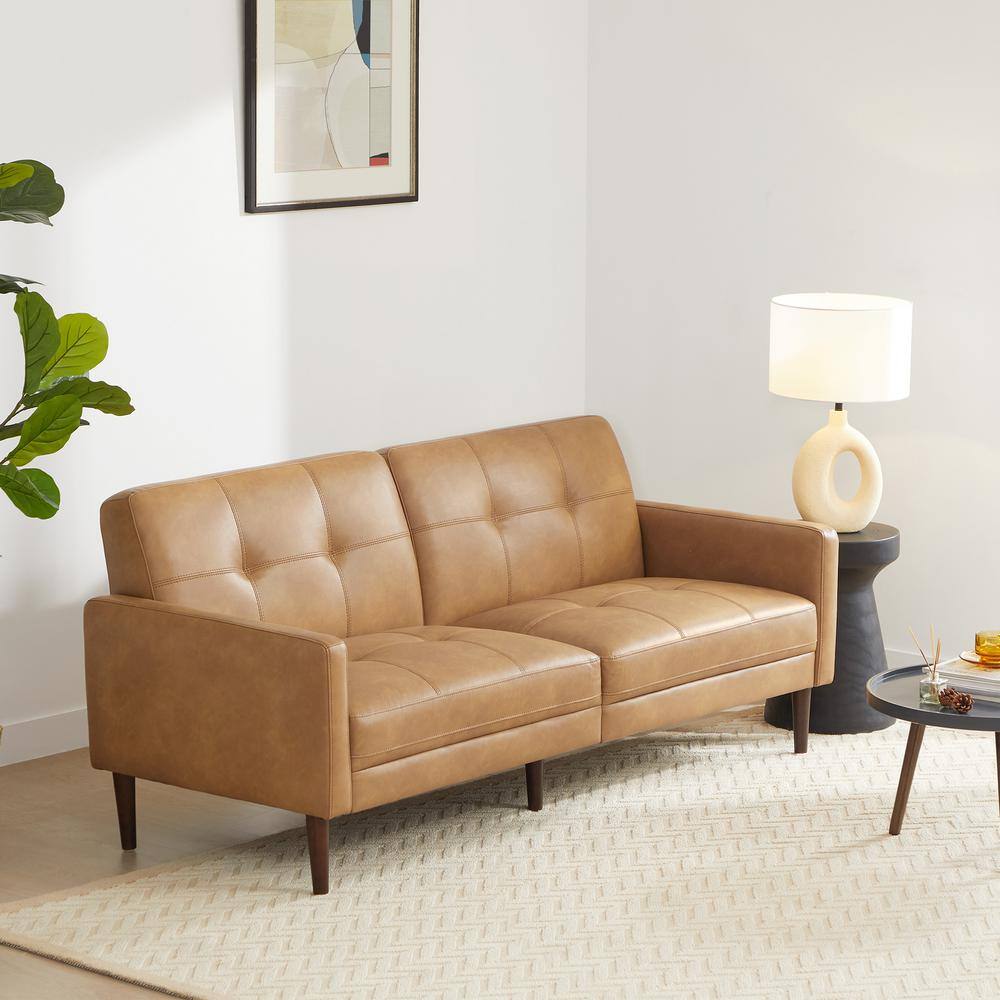 Spruce & Spring Atlas 73 in. Square Arm Faux Leather Straight Sofa in ...