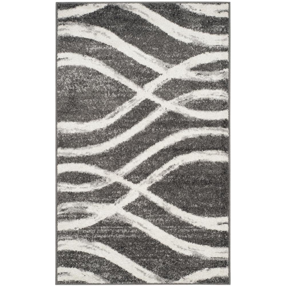 SAFAVIEH Adirondack Charcoal/Ivory 3 ft. x 5 ft. Waves Area Rug ADR125R ...