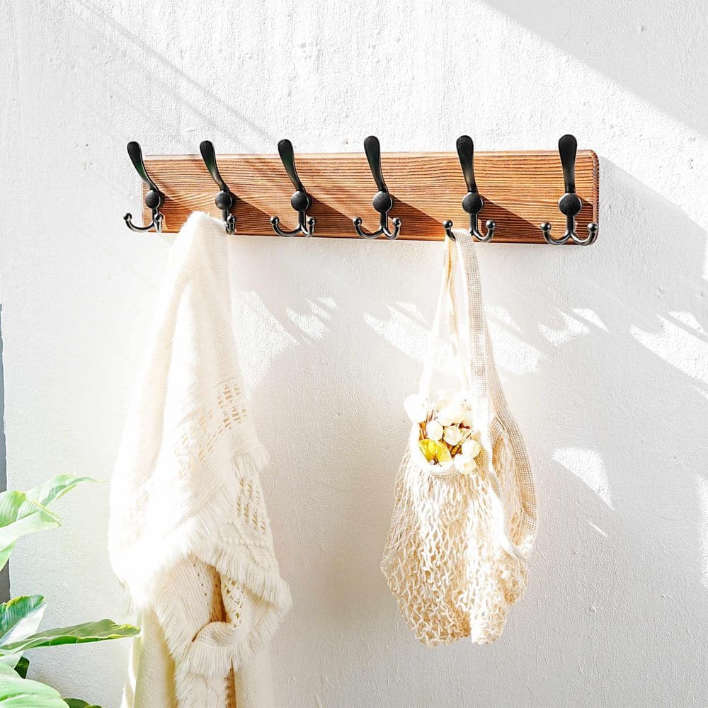 Weathered Natural & Black Rustic Farmhouse Solid Wood Wall Mounted Coat ...