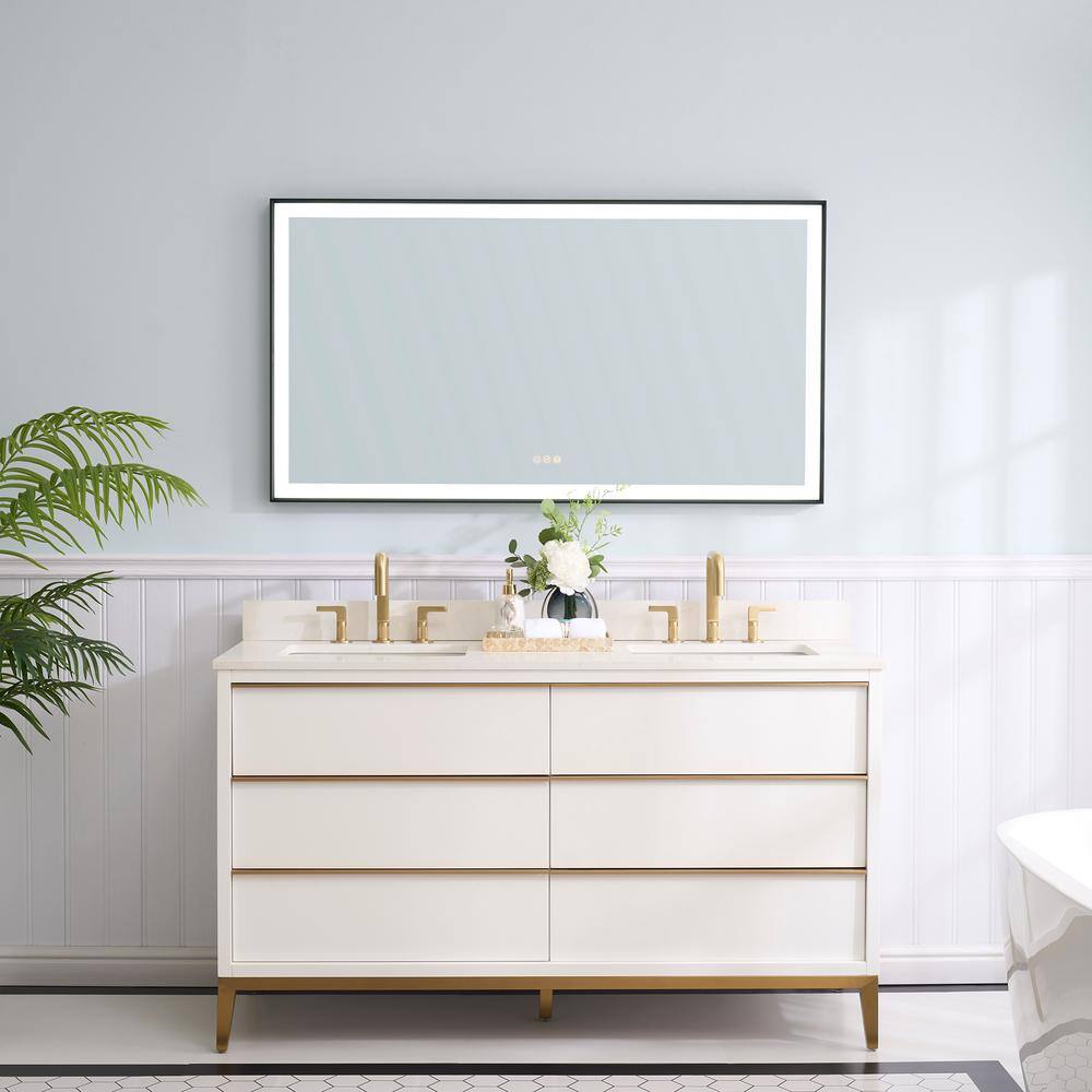 ANGELES HOME 60 in. W x 22 in. D x 35 in. H Solid Wood Bath Vanity in ...