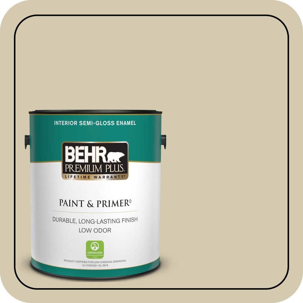 BEHR PREMIUM PLUS 1 gal. #770C-3 Sand Fossil Semi-Gloss Enamel Low Odor ...