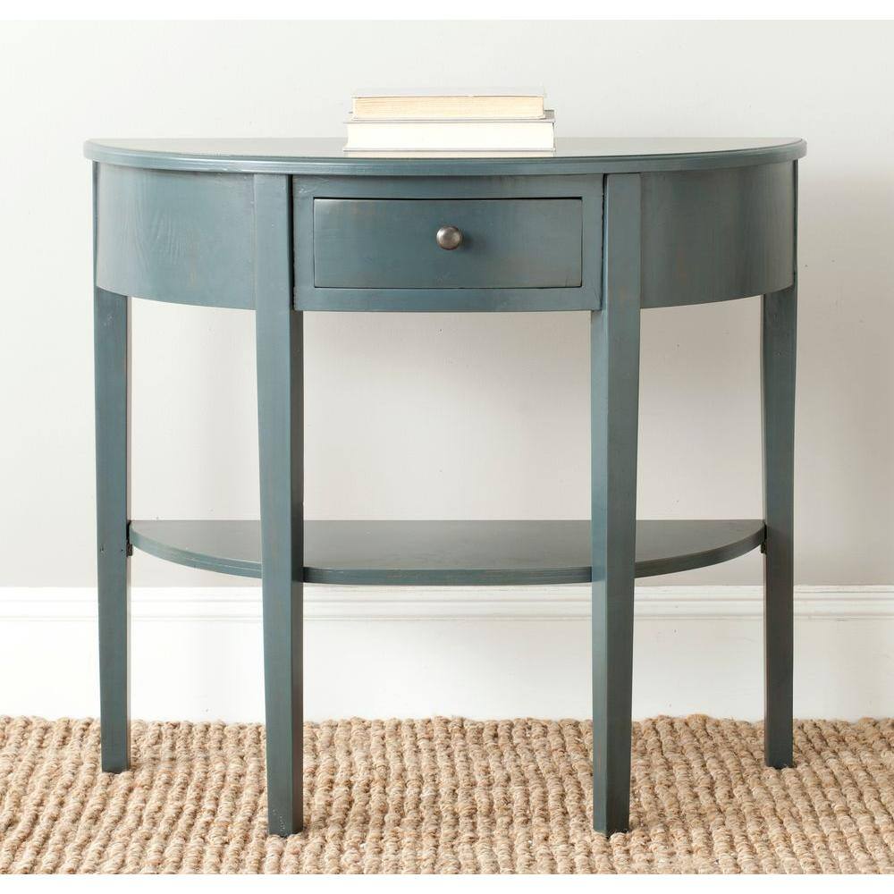 SAFAVIEH Abram 34 in. Steel Teal Standard Half Moon Wood Console Table ...