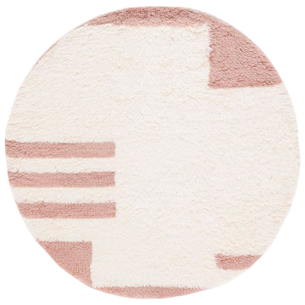 SAFAVIEH Casablanca 6 ft. x 6 ft. Pink/Ivory Geometric Flokati Round ...