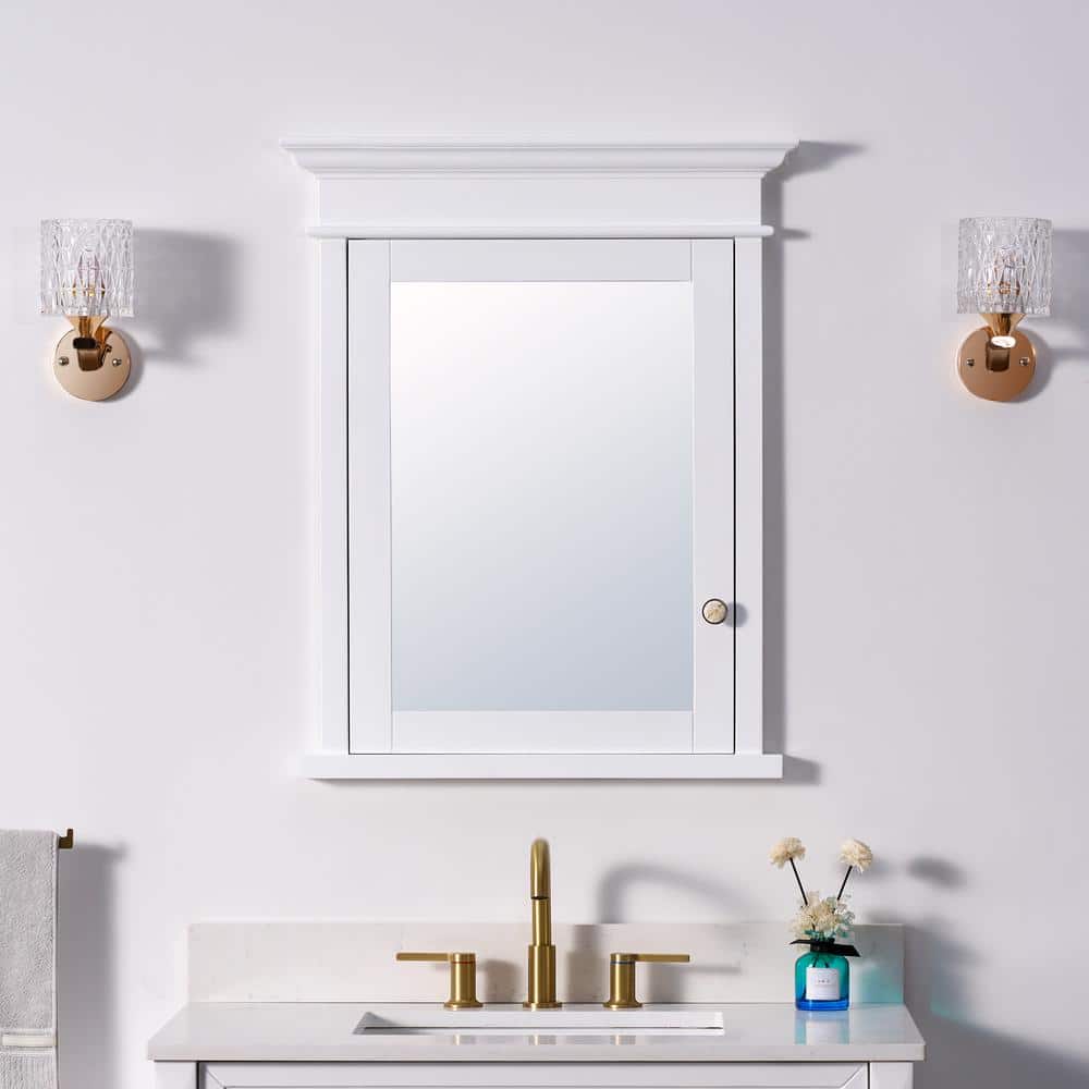WELLFOR 26 in. W x 32 in. H Rectangular White Solid Wood Framed ...