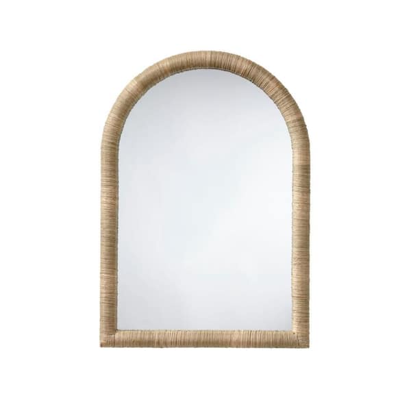 Benjara Tipz Natural Brown 2 in. W x 34 in. H Oval Wood Framed Mirror ...