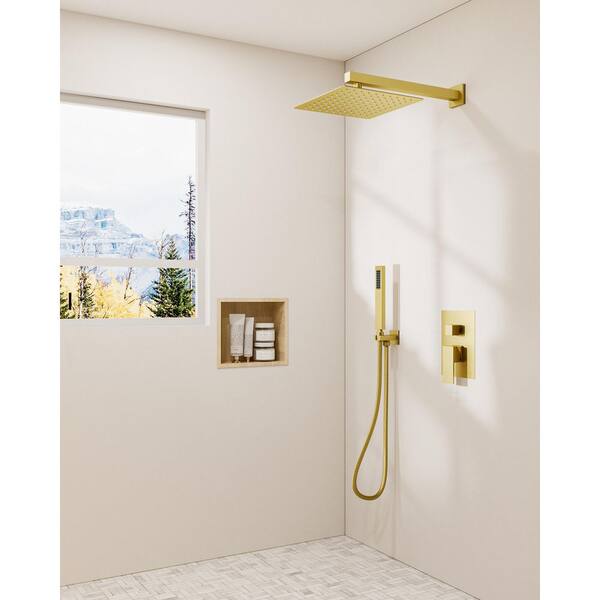 YAWWALK Double Handle 2-Spray Shower Faucet 10 in. Square Shower Head ...
