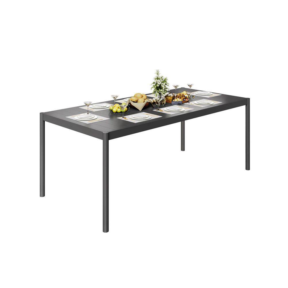 Garvee Metallic Gray Rectangular Outdoor Picnic Dining Table with 73.2 ...