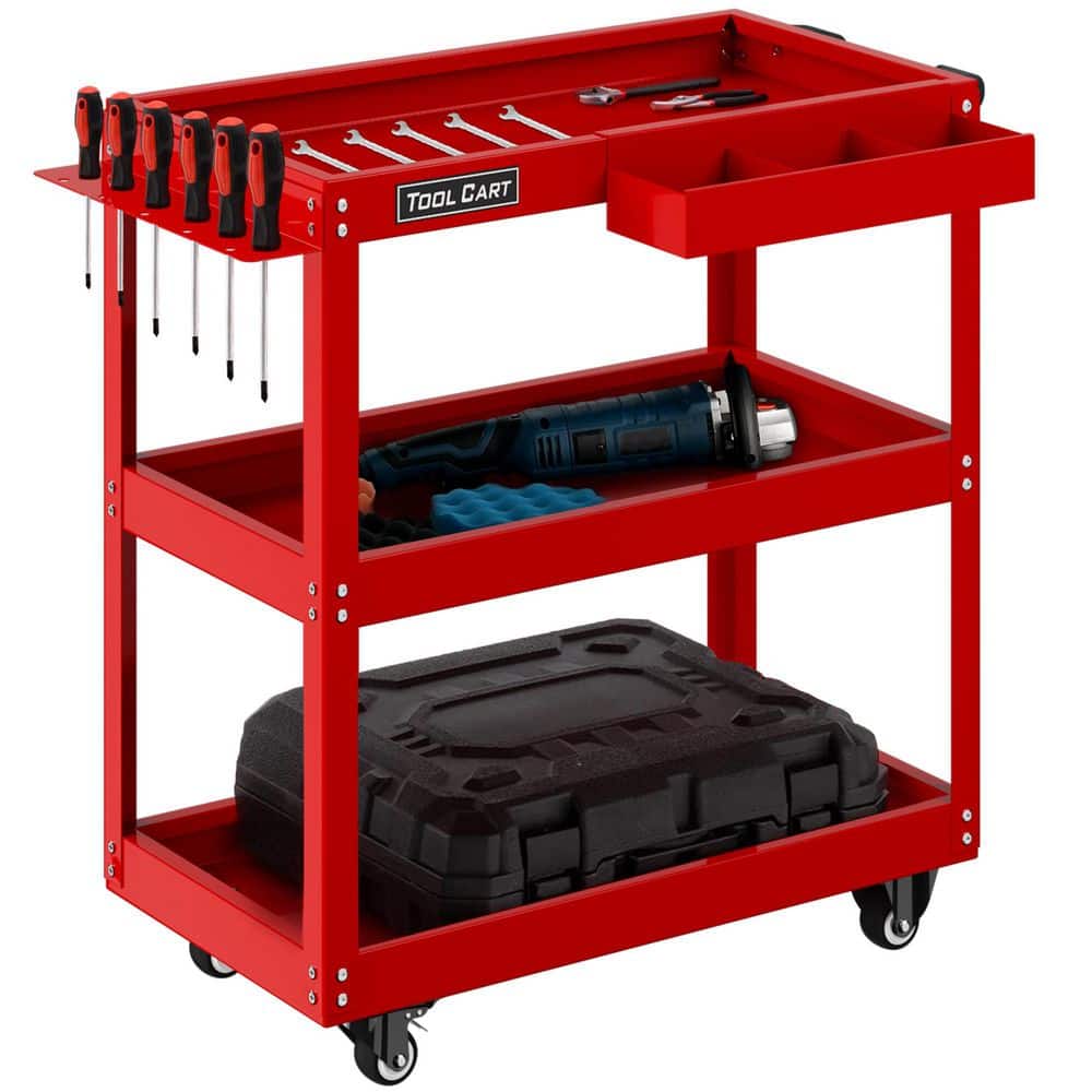 LITEKON Tool Storage 29.5 in.-330 lbs. Capacity Tool Cart on Wheels Red ...