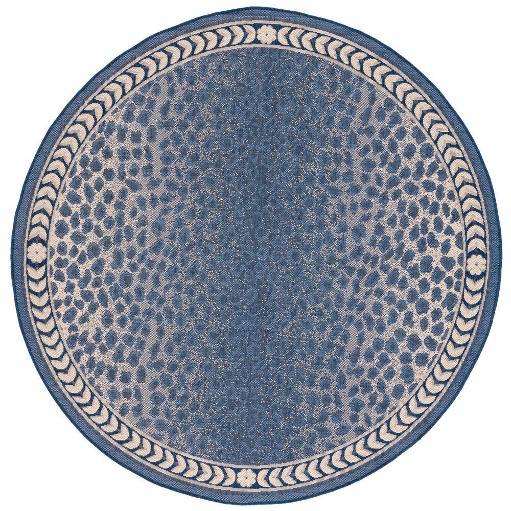 SAFAVIEH Courtyard Navy/Beige 7 ft. x 7 ft. Border Cheetah Indoor ...