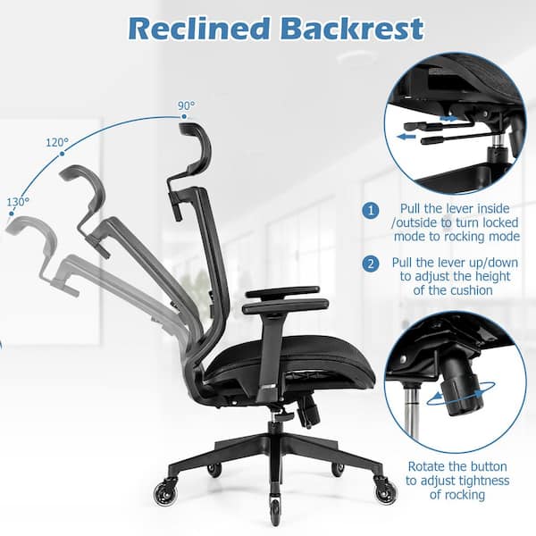 Costway Black Office Chair Adjustable Mesh Computer Chair with Sliding Seat and Lumbar Support P12I 10N 10N8DK