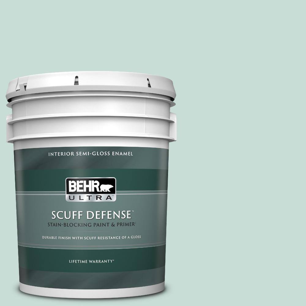 BEHR ULTRA 5 gal. #MQ3-20 Whipped Mint Extra Durable Semi-Gloss Enamel ...