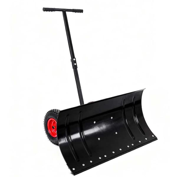 42 in. Metal Handle Carbon Steel Snow Shovel with Wheels Ergonomic ...