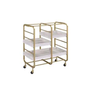 Inspired Home Mako Gold/White Bar Cart with Removable Serving Tray ...