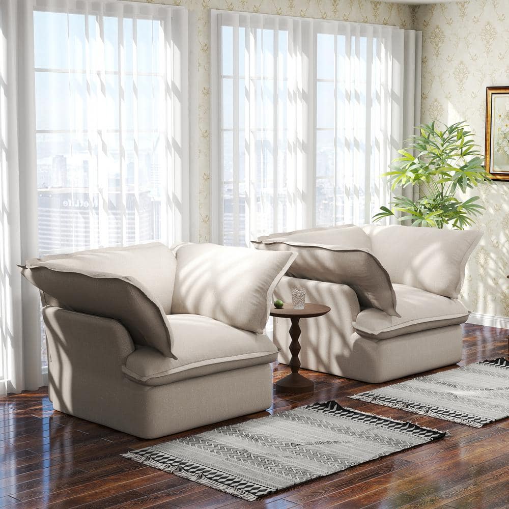 Magic Home Set of 2 Linen Accent Arm Chair with Cloud Overstuffed Deep ...