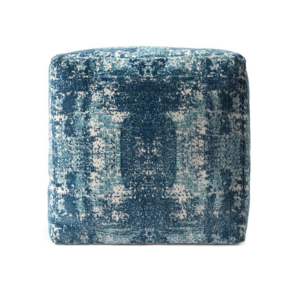 HomeRoots Amelia Blue Cotton Square Cube Ottoman 2000517925 - The Home ...