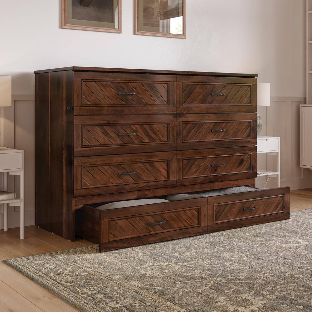 AFI Dakota Barnwood Brown Wood Frame Queen Murphy Bed Chest with ...