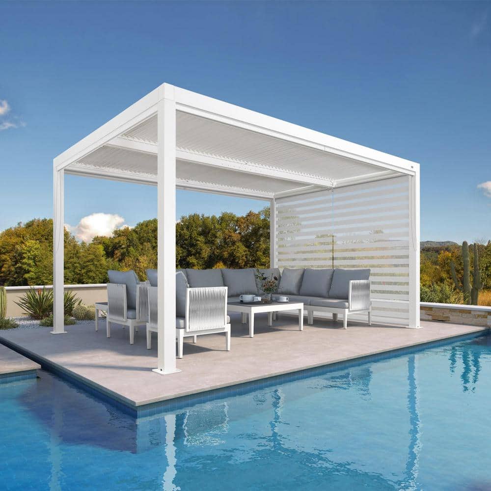 PURPLE LEAF 10 ft. x 14 ft. White Aluminum Frame Louvered Pergola with ...