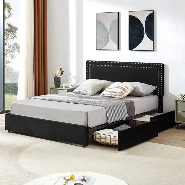Black queen bed frame with storage store