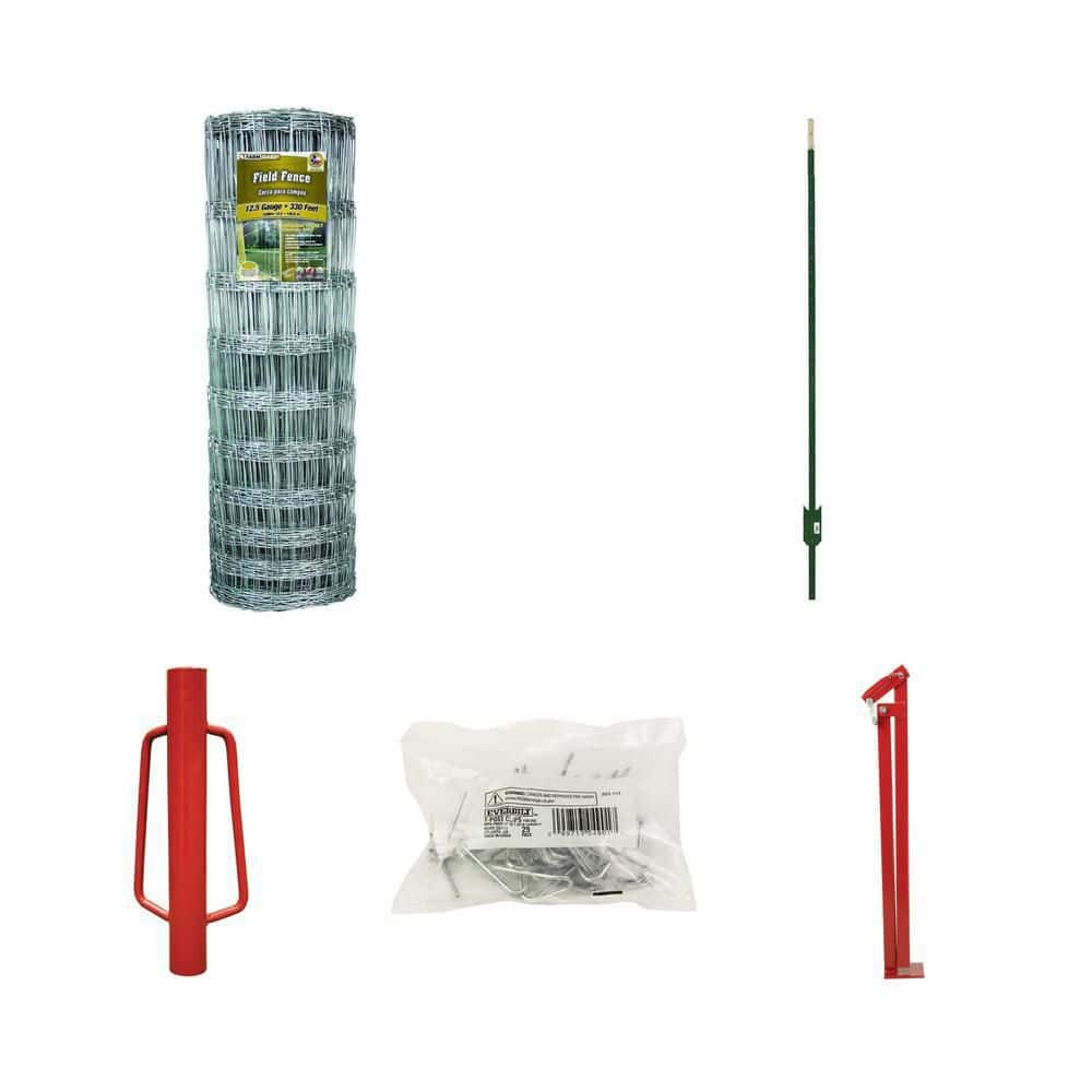 47 in. x 330 ft. Woven Field Fence BUNDLE: 1 Roll + 6 ft. T-Posts ...