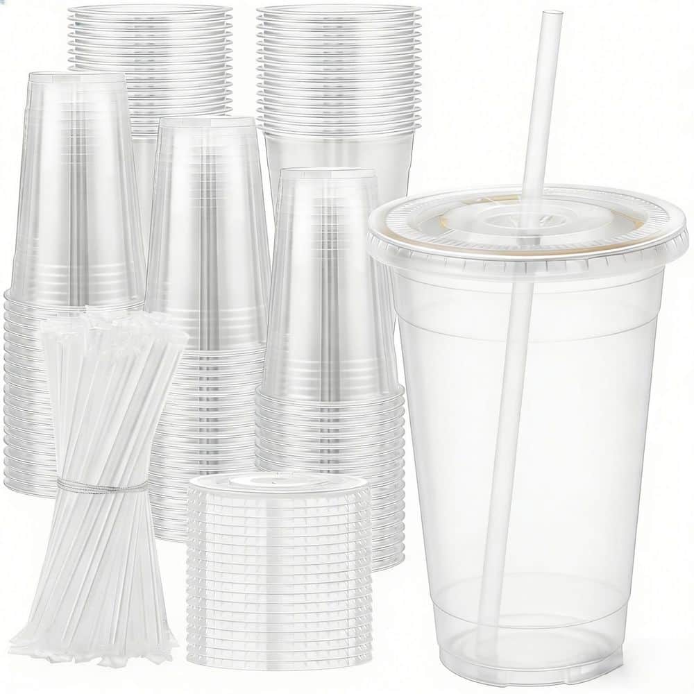 Wudkey 100 Pack Disposable Cups 20 oz. with Lids & Straws, Spill ...