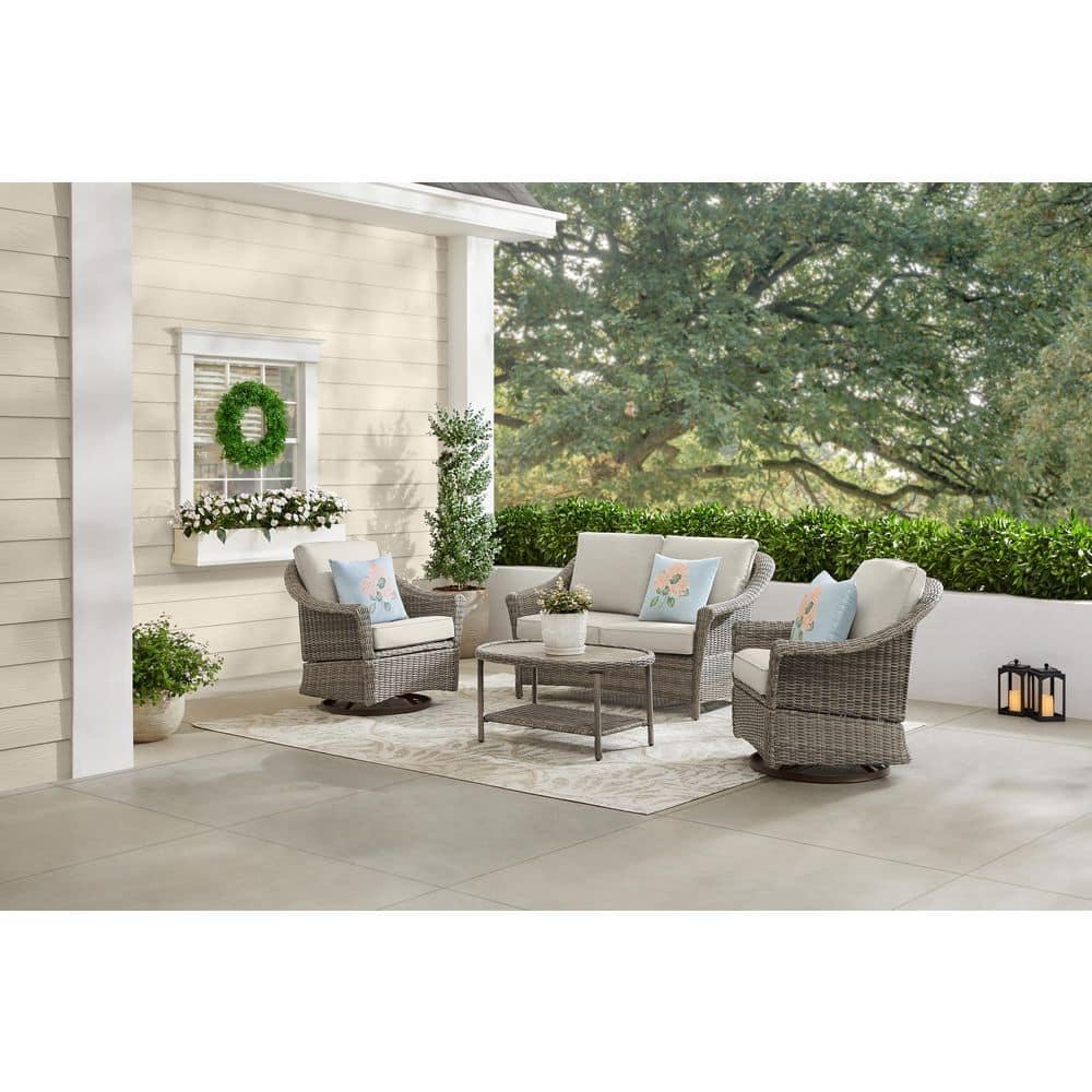 Hampton Bay Brooke Mill Brown 4-Piece Wicker Patio Conversation Set ...